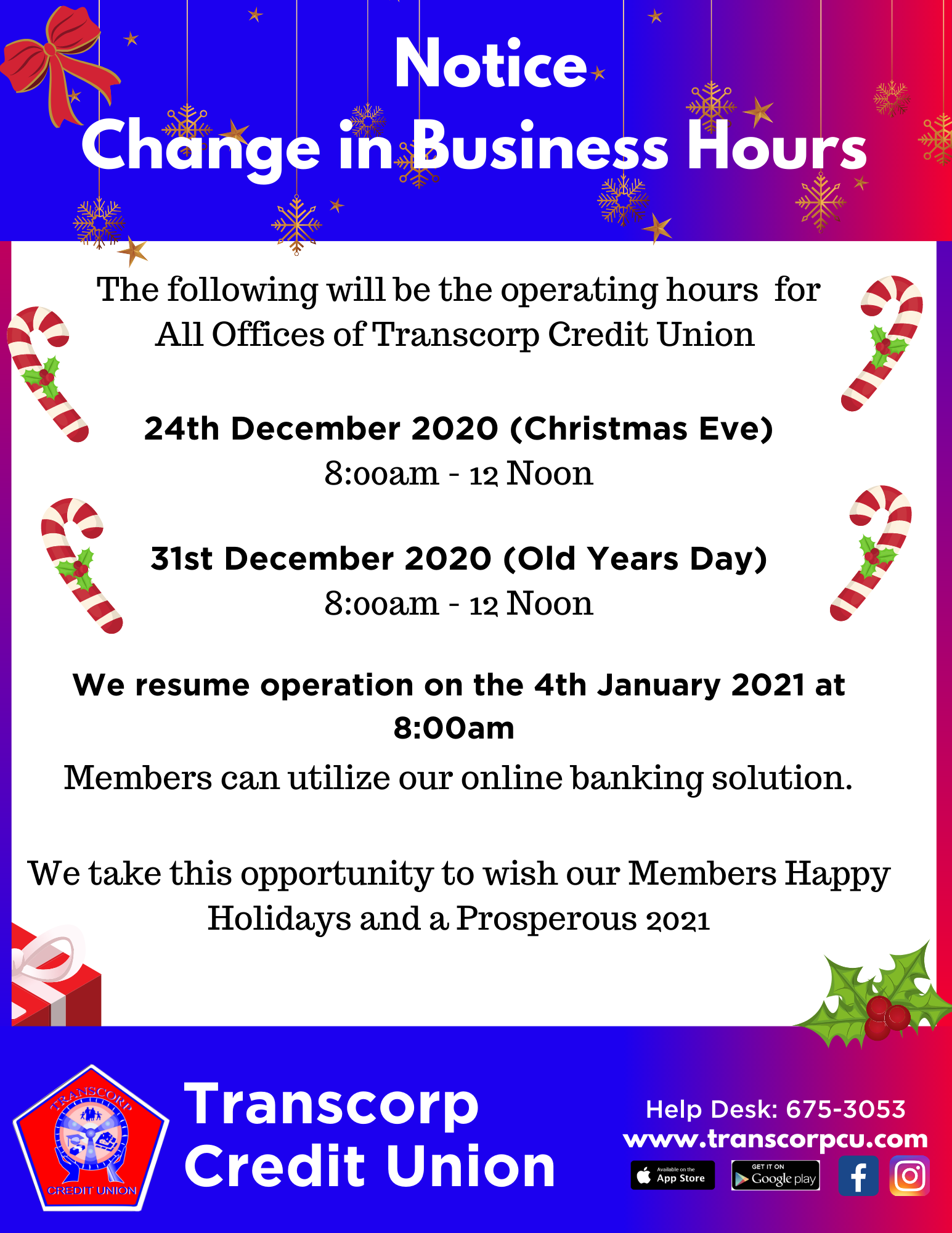 Holidays Opening Hours – Credit Union